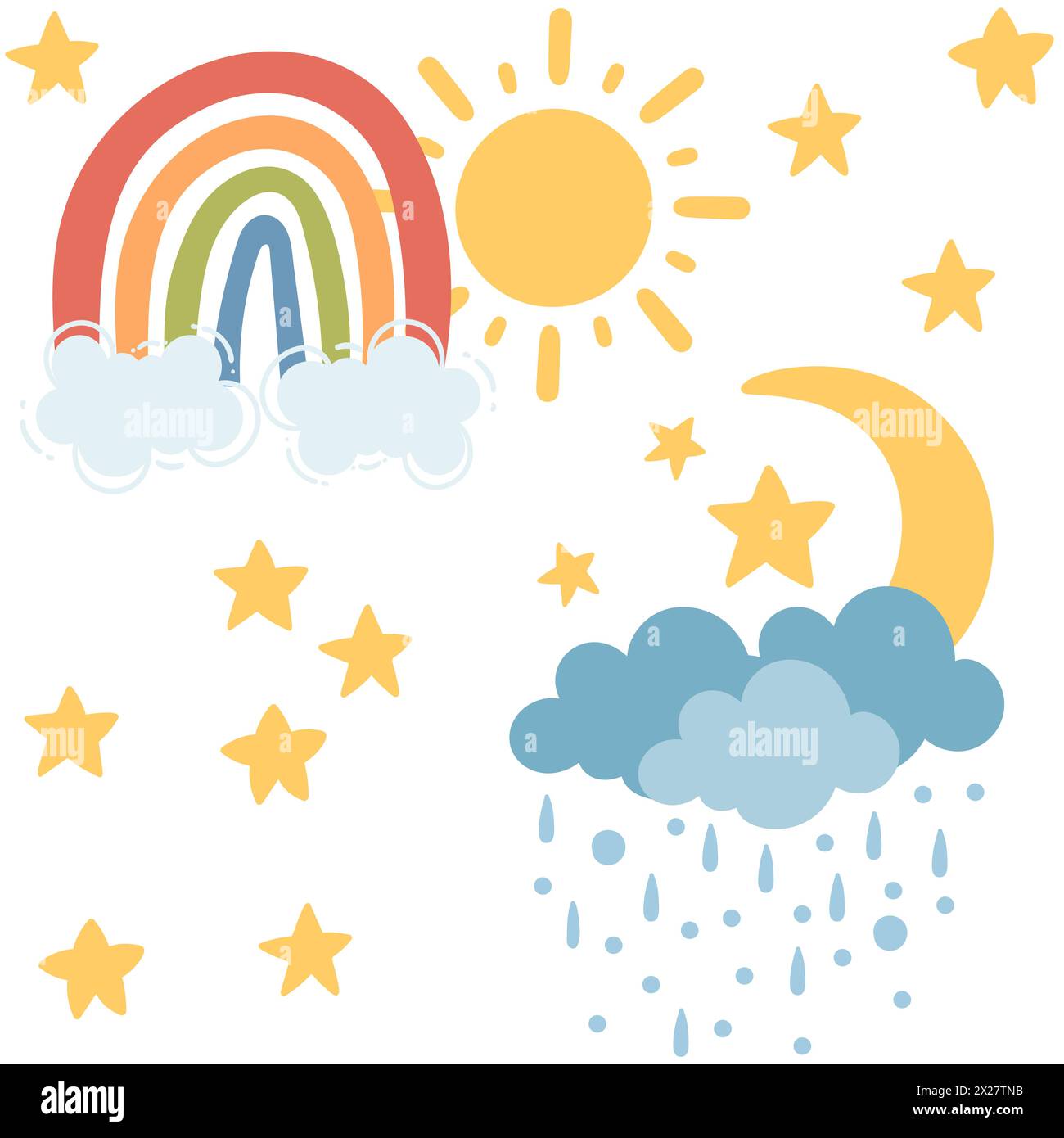 Seamless pattern of weather rainbow sun moon and clouds vector ...