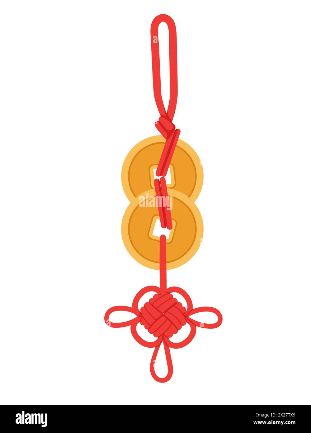 Chinese asian tradition luck knot with golden coins vector illustration ...