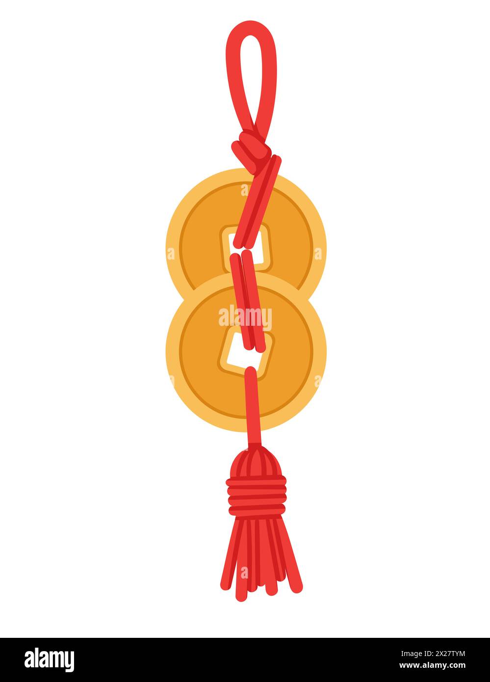 Chinese asian tradition luck knot with golden coins vector illustration ...