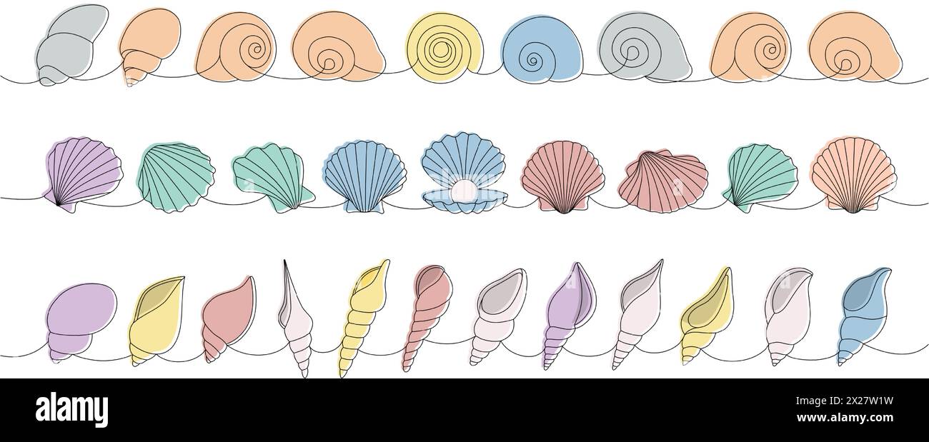 Underwater shells set. Sea shells, mollusks, scallop, pearls. Tropical ...