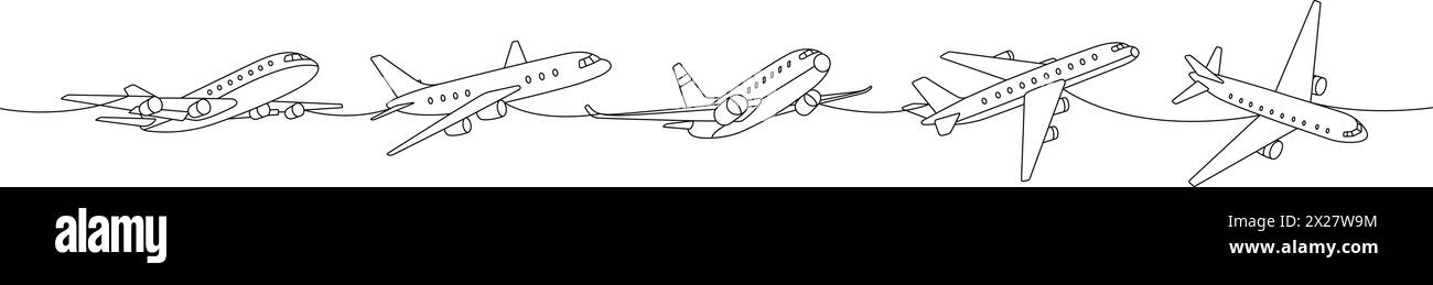 Airplane set. Air transport one line continuous drawing. Passenger ...