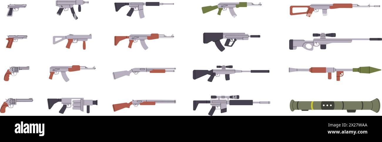 Modern weapons. Military weapons silhouettes. Tactical assault rifles ...