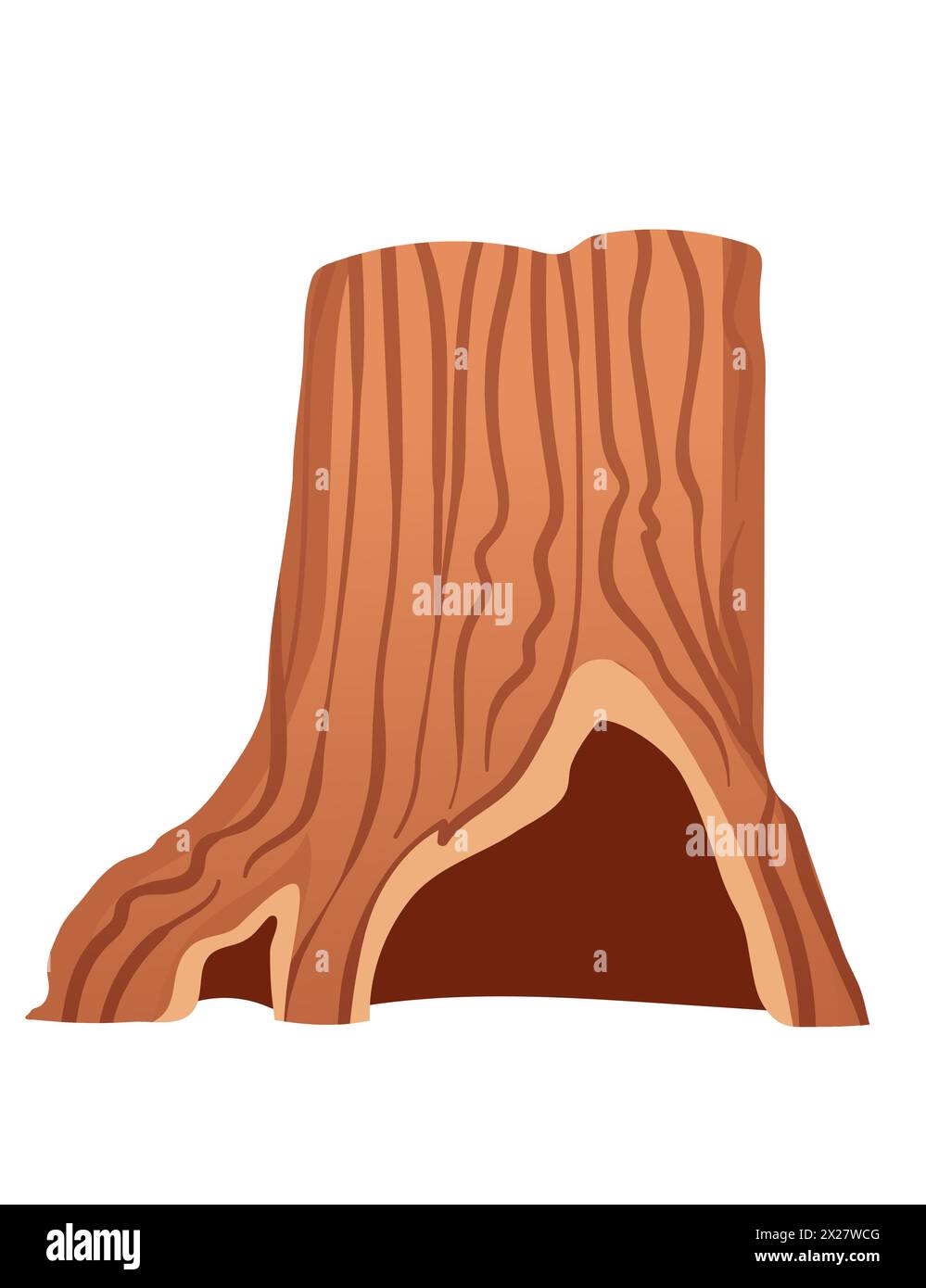 Brown tree hollow trunk vector illustration isolated on white ...