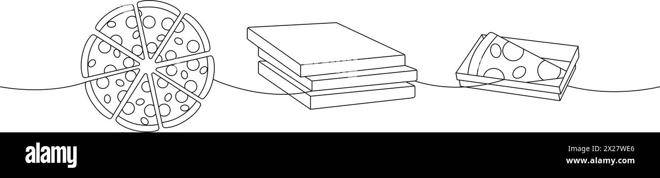 Pizza one line continuous drawing. Whole pizza with ingredients, pizza ...