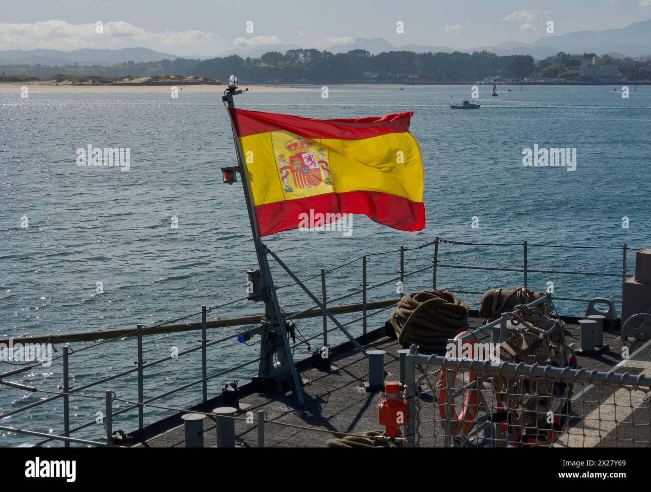 Spanish flag on the stern of the navy Serviola class patrol boat ...