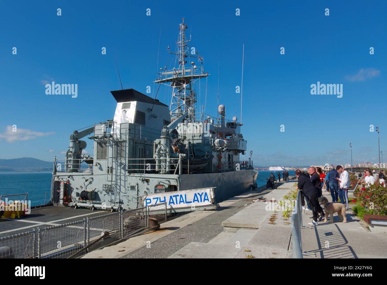 Spanish navy Serviola class patrol boat Atalaya P74 moored in the bay for a public open day ...