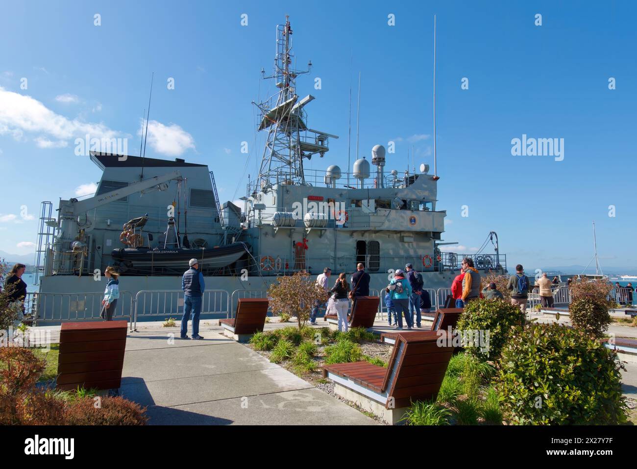 Spanish navy Serviola class patrol boat Atalaya P74 moored in the bay ...