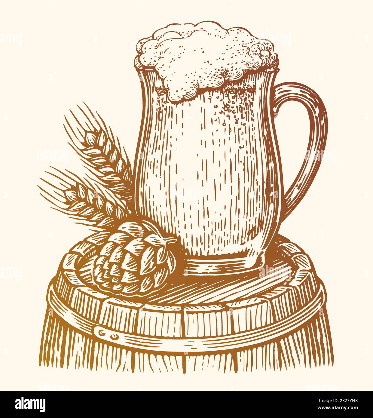 Hand drawn glass goblet with beer drink. Pub, brewery sketch. Vintage ...
