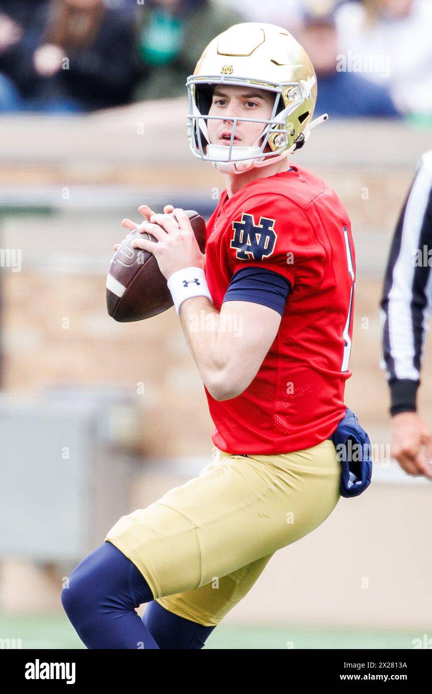 South Bend, Indiana, USA. 20th Apr, 2024. Notre Dame quarterback Steve ...