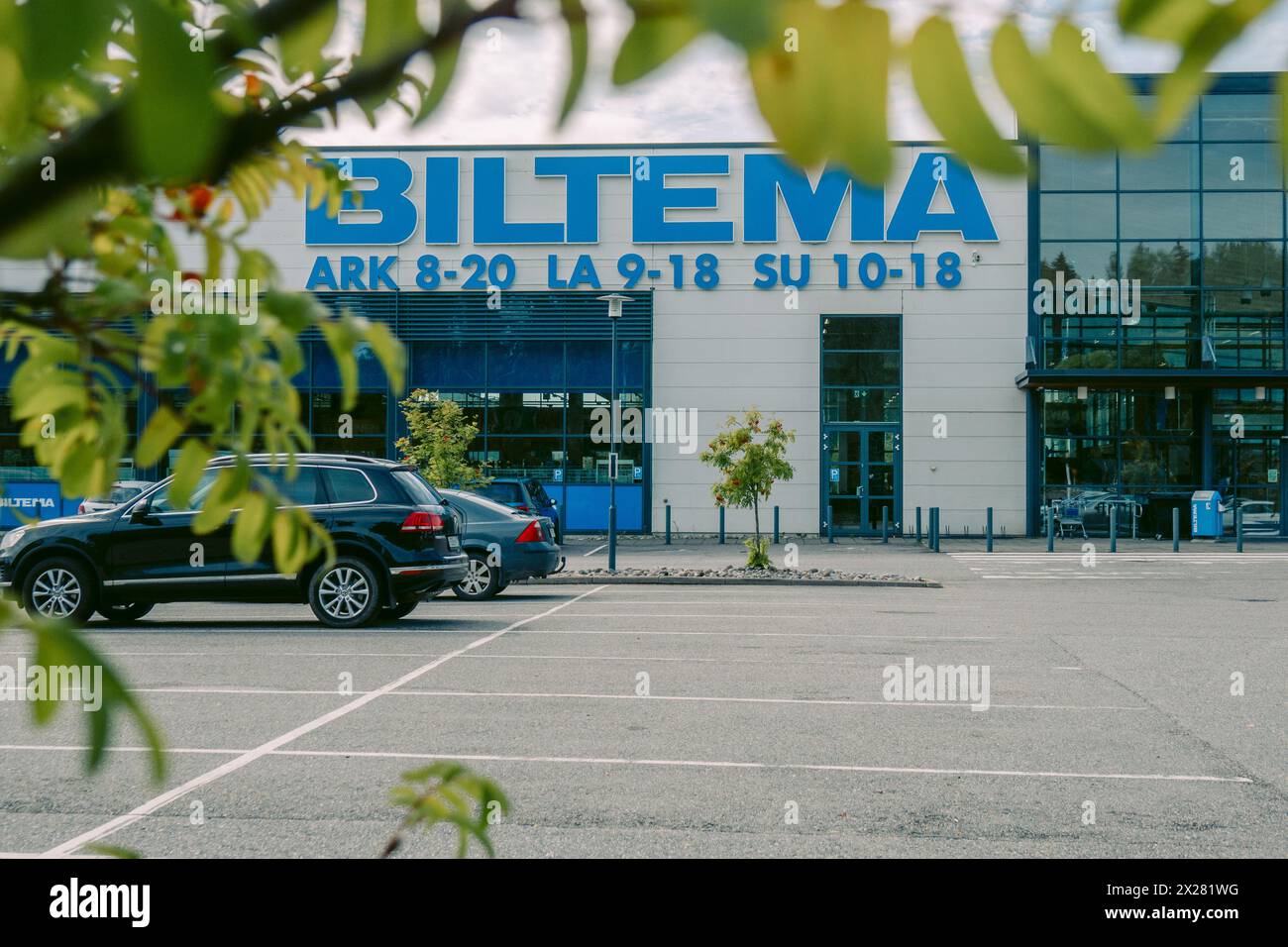 Helsinki, Finland - August 22, 2022: BILTEMA store. Blue sign above ...