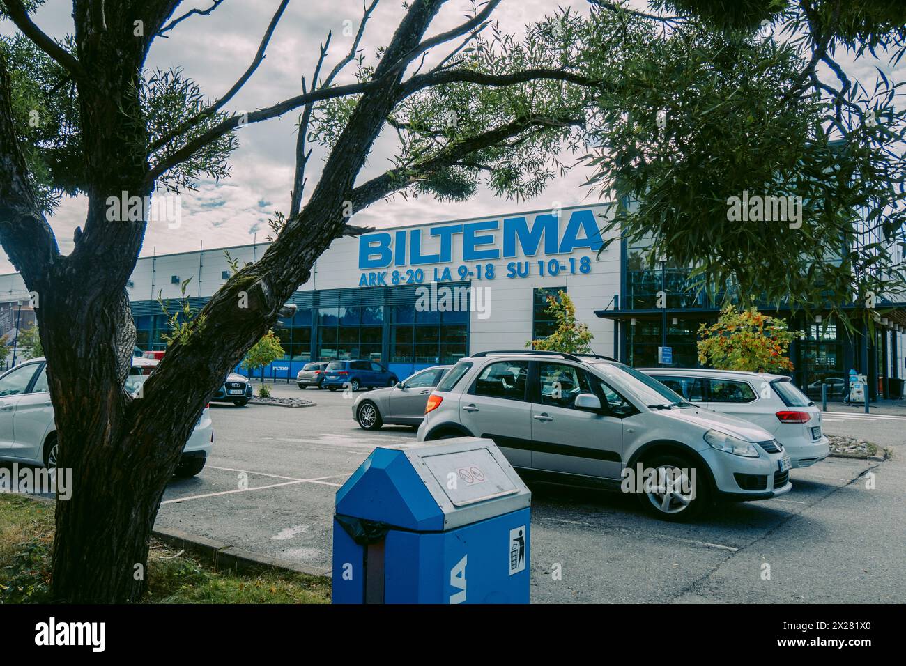 Helsinki, Finland - August 22, 2022: BILTEMA store. Blue sign above ...