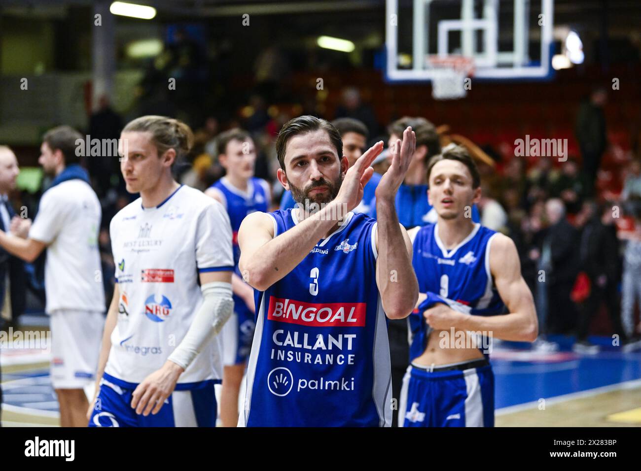 Aalst, Belgium. 20th Apr, 2024. Mechelen's Domien Loubry celebrates ...