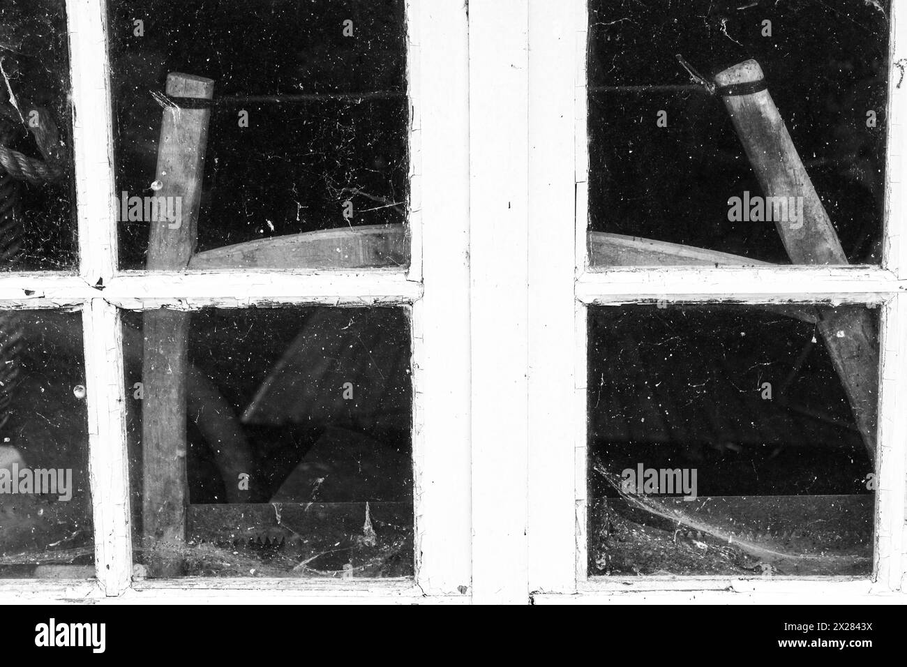 A soft handle is visible through the dusty window horizontal Stock ...