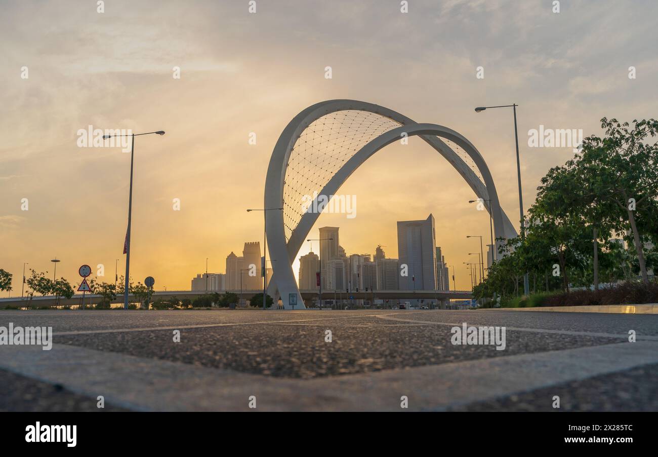 Doha, Qatar - December 20, 2023: Al Wahda Bridge in doha city. known as ...