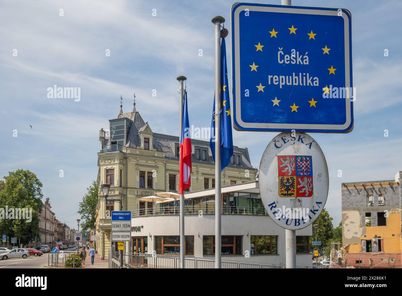 Czech Republic Border signs in Cieszyn town Stock Photo - Alamy