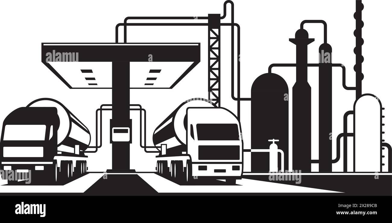 Loading tank trucks at chemical plant – vector illustration Stock ...
