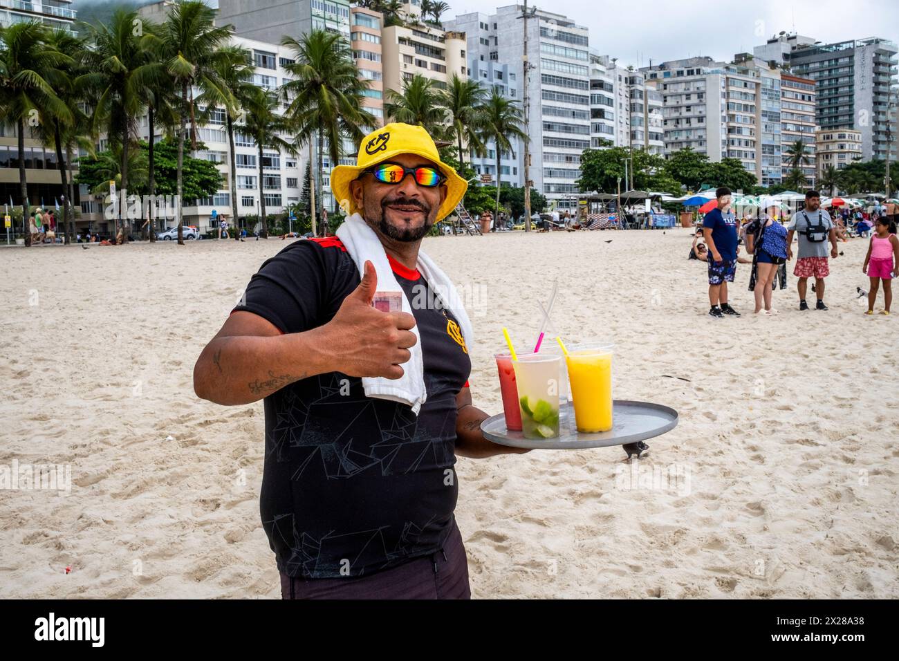 A Drinks Vendor On Copacabana Beach, Rio de Janeiro, Brasil Stock Photo ...