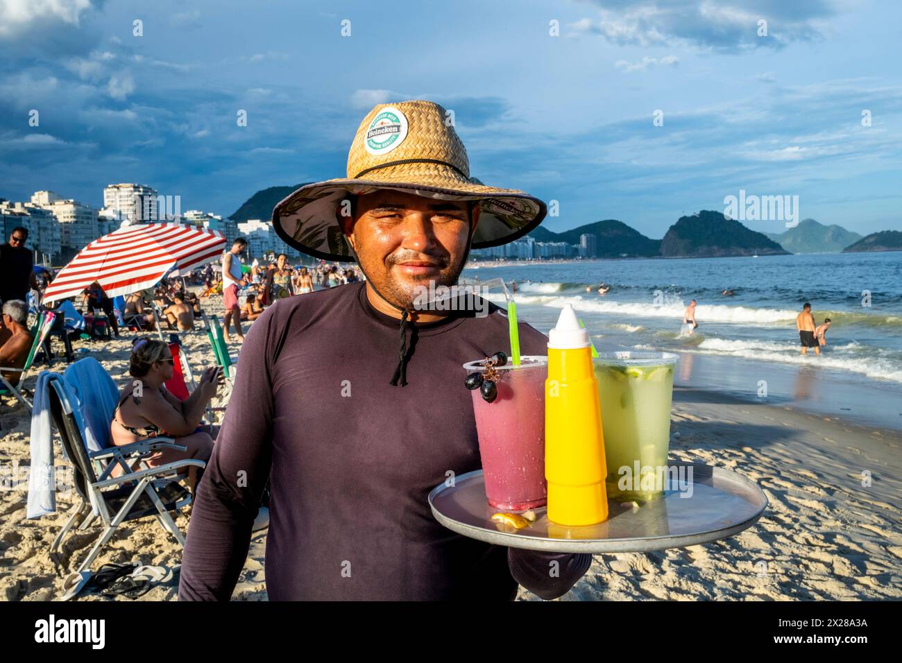 A Drinks Vendor On Copacabana Beach, Rio de Janeiro, Brasil Stock Photo ...