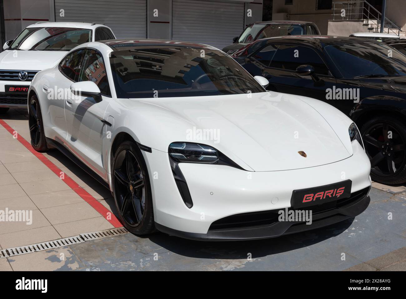 ISTANBUL, TURKEY - APRIL 4, 2019 : Luxury German car Porsche Taycan on ...