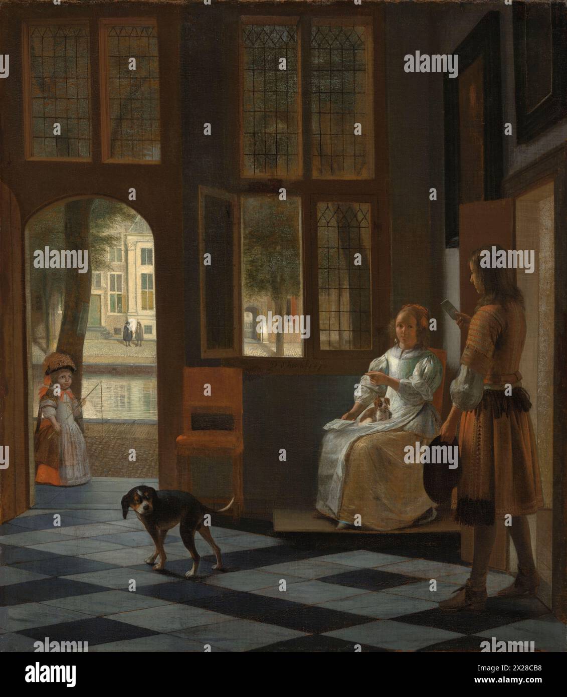 Painting of Man Handing a Letter to a Woman in the Entrance Hall of a ...