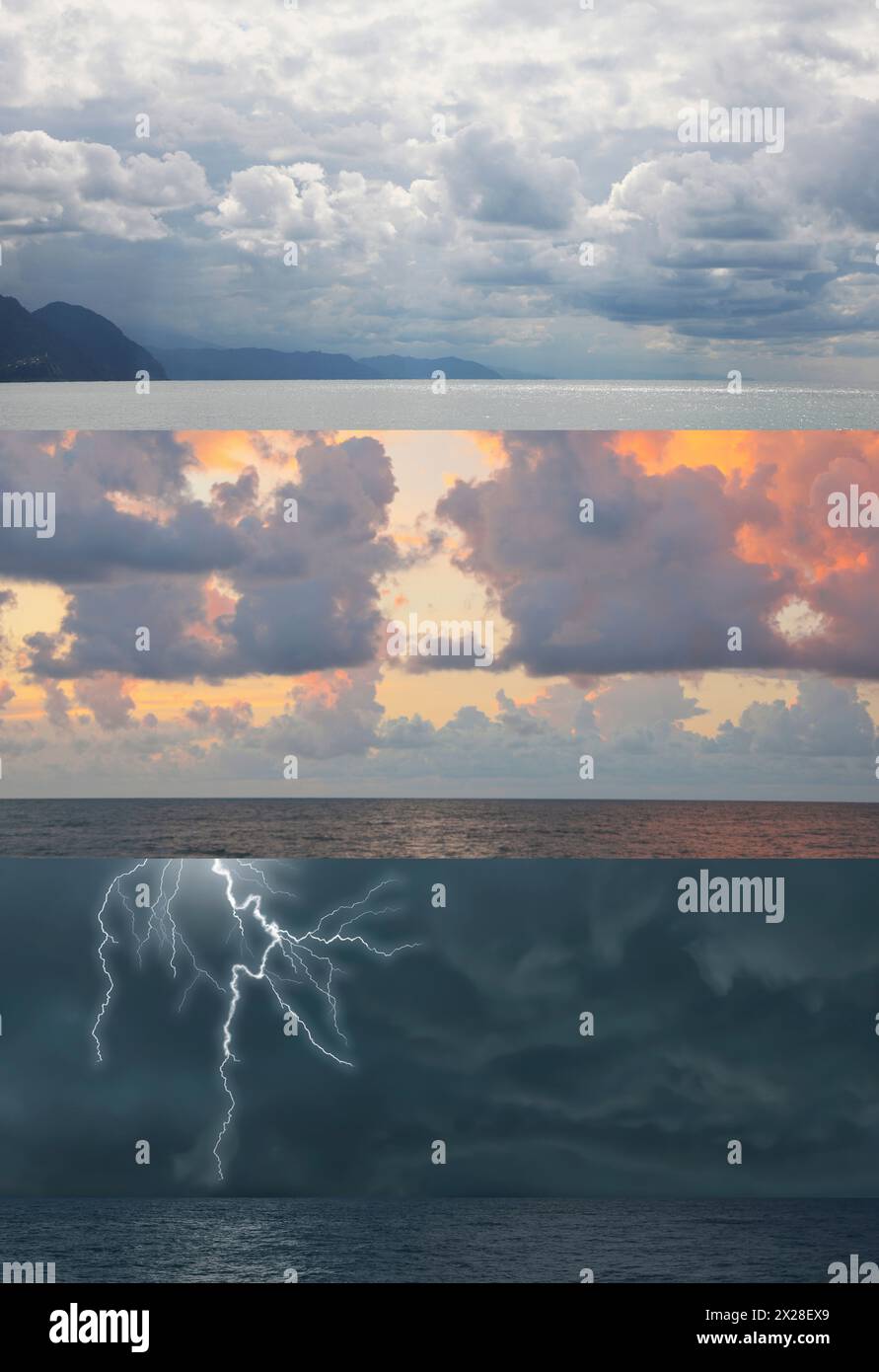 Weather forecast, banner design. Collage with different photos Stock ...