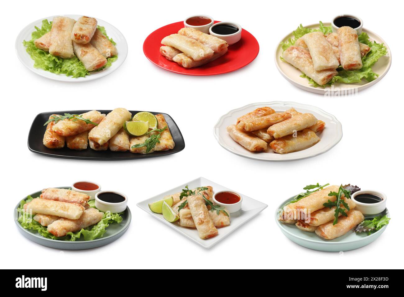 Delicious spring rolls isolated on white, set Stock Photo - Alamy