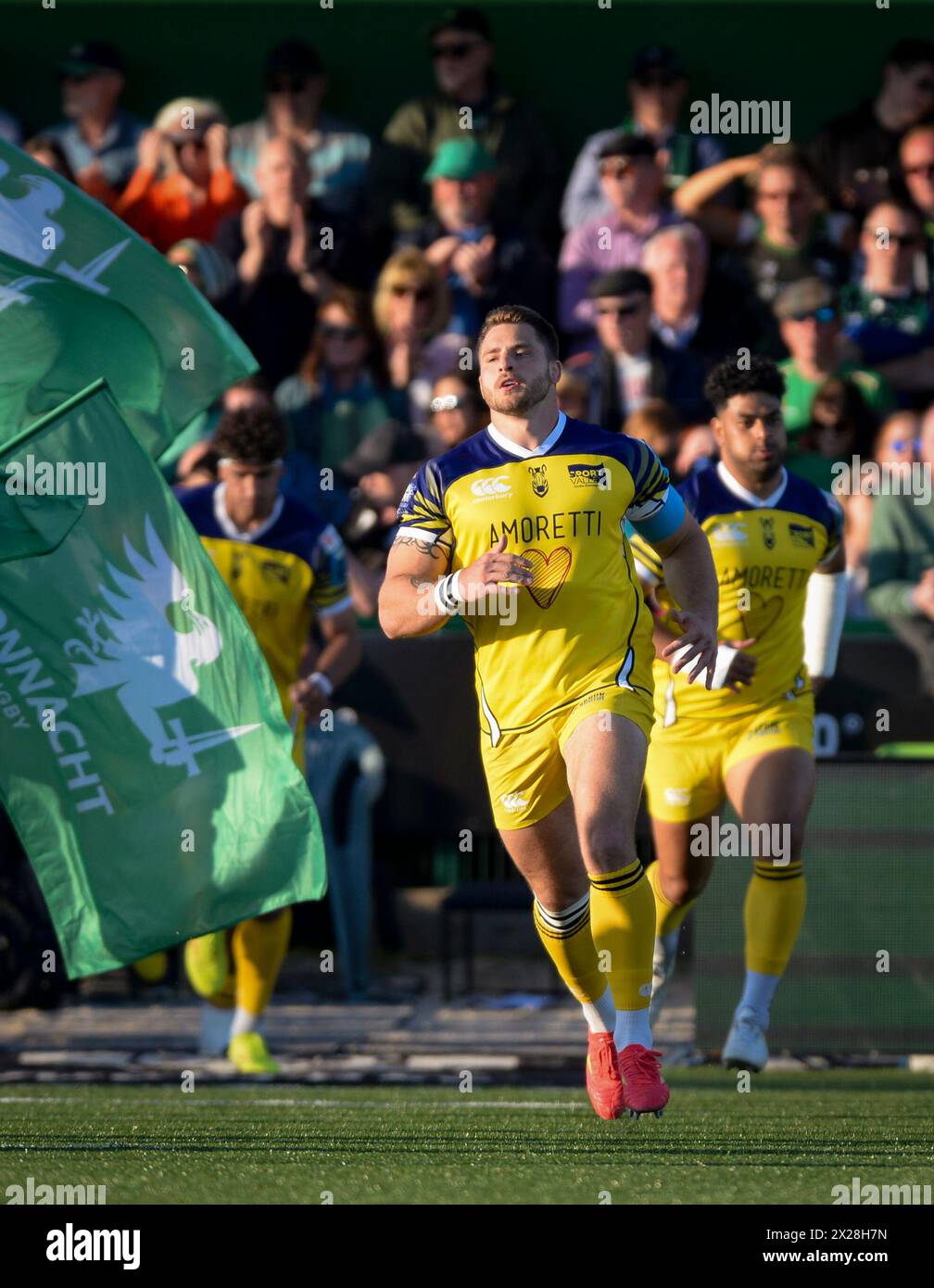 Galway, Ireland. 20th April, 2024. The Zebre team enter the pitch prior ...