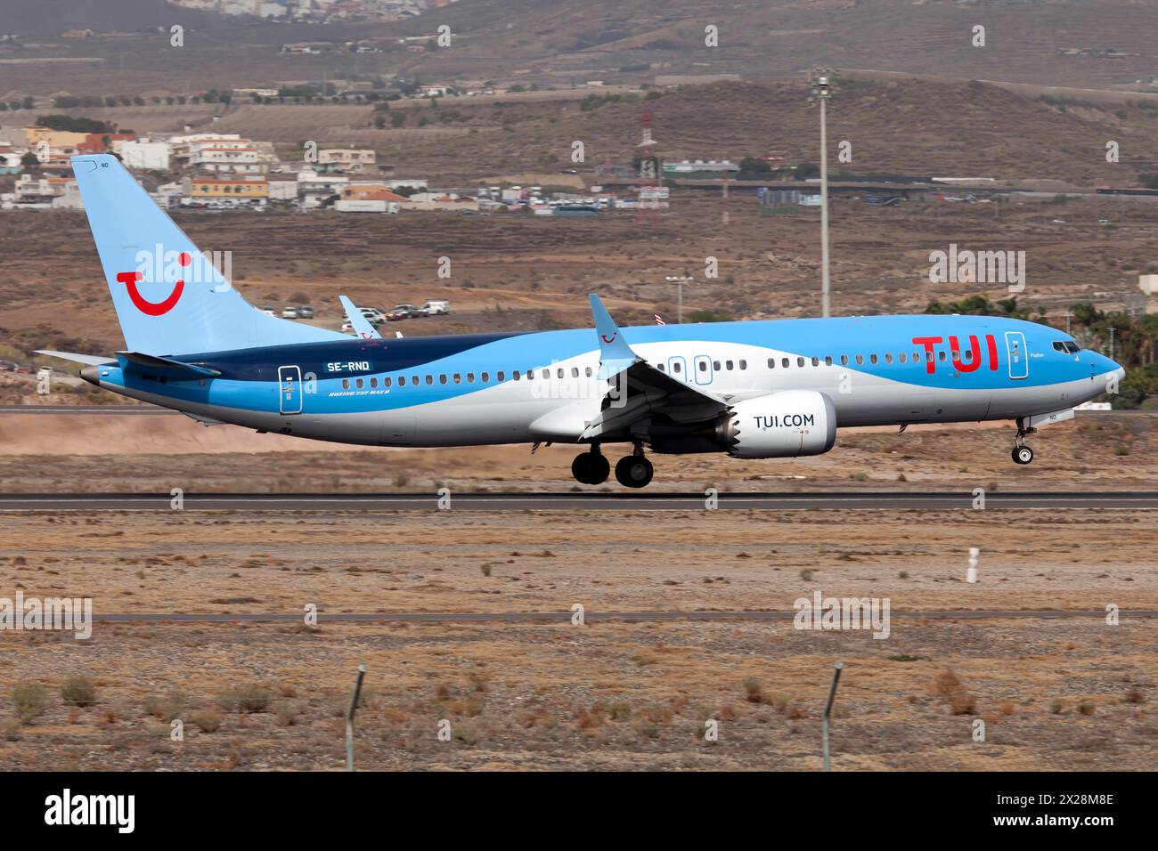 A TUI (tui fly nordic) Boeing 737-8 MAX touching down at Tenerife Sur ...