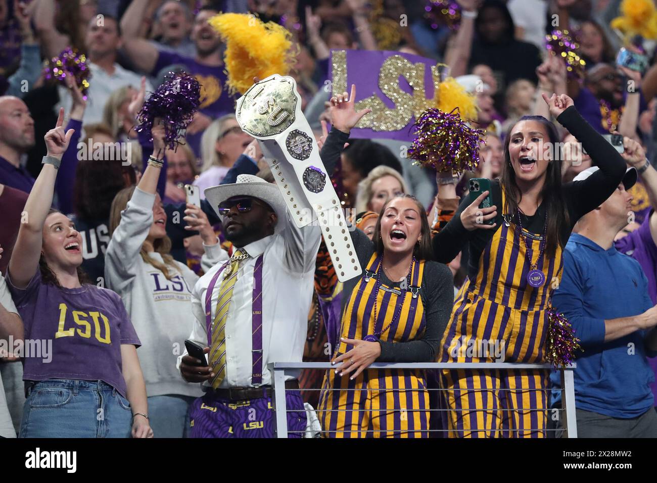 Fort Worth, Texas, USA. 20th Apr, 2024. LSU fans cheer and show their ...