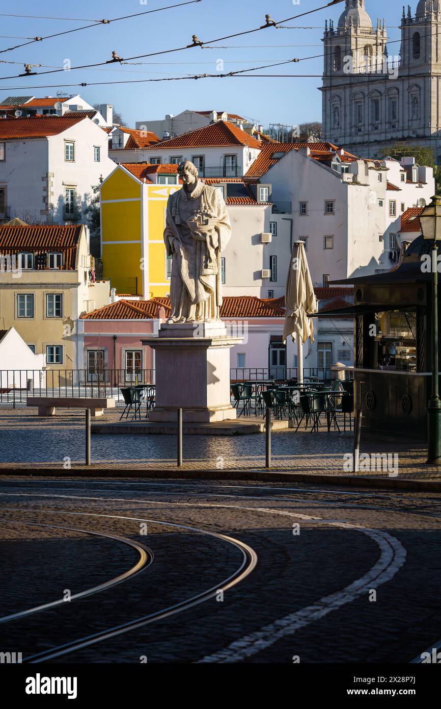 Lisbon, Portugal. February 1, 2024 - Statue of Saint Vicente next to ...
