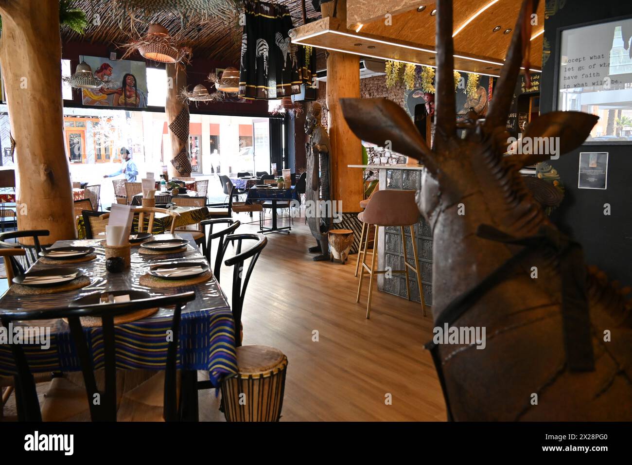 View of the interior of Mama Africa, a tyipical african restaurant in ...