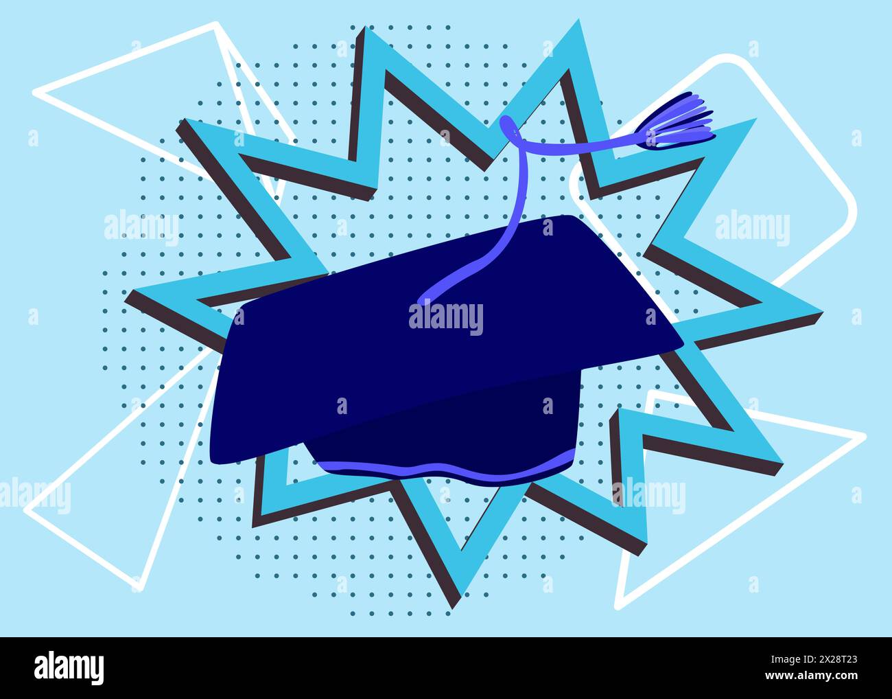 Graduation cap geometrical graphic retro theme background. Minimal ...