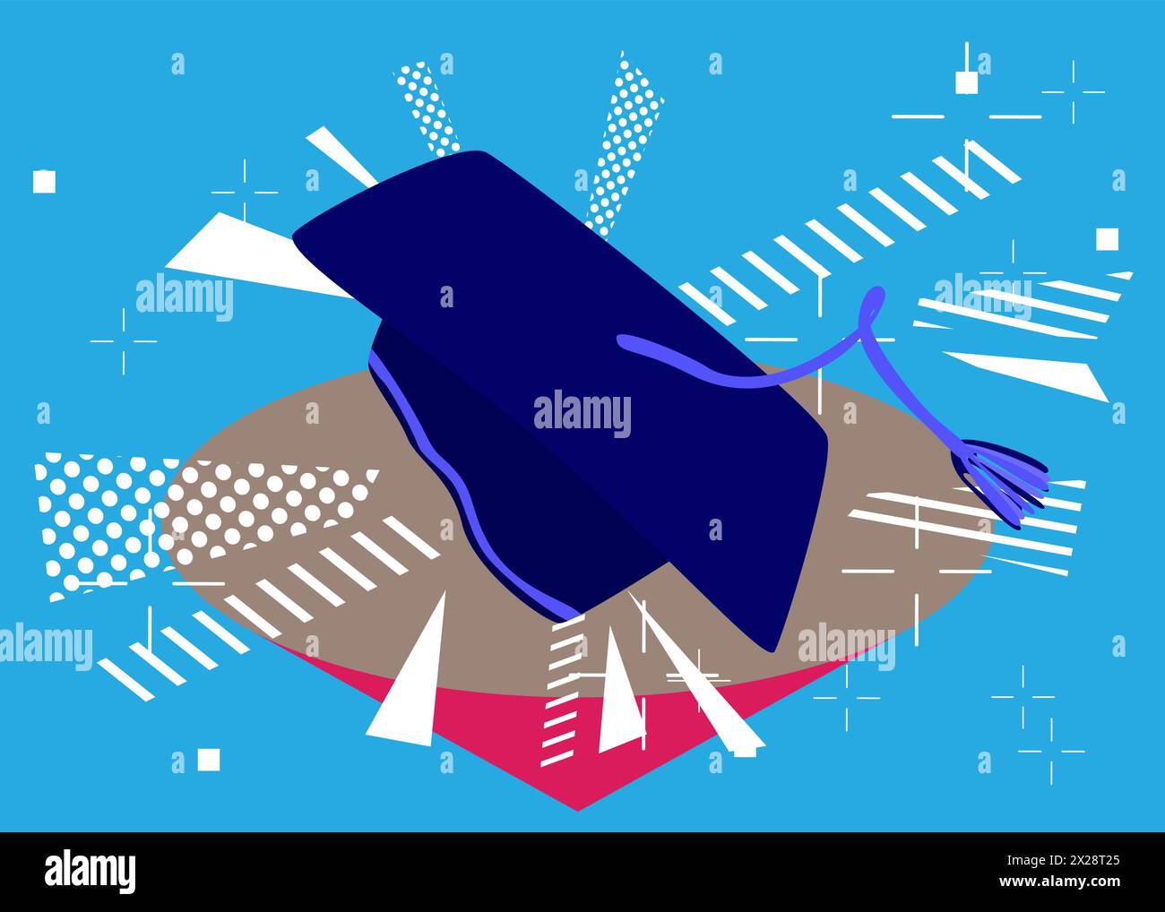 Graduation cap geometrical graphic retro theme background. Minimal ...