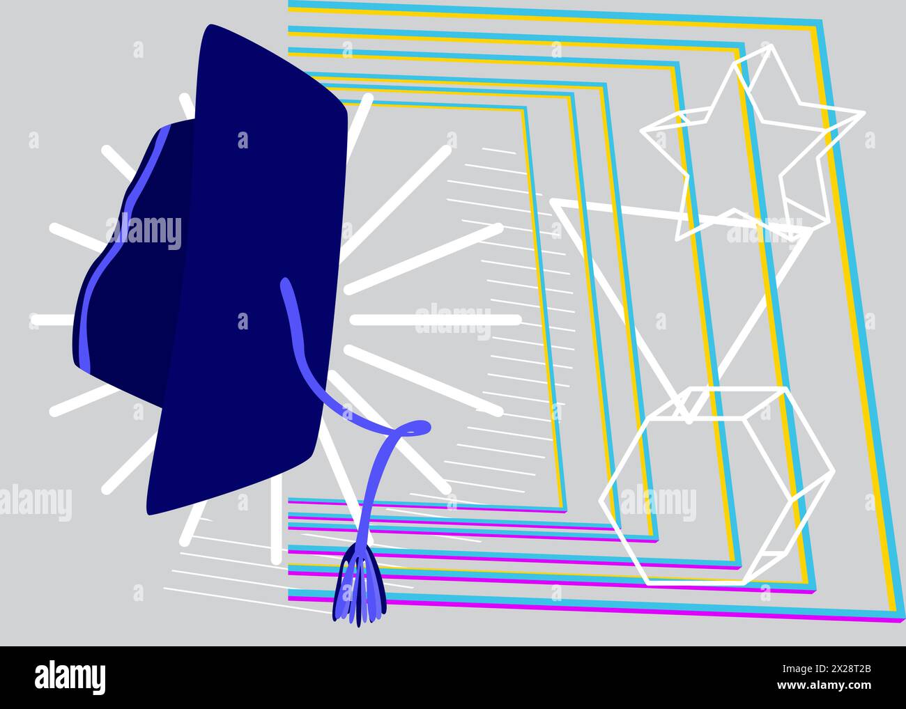 Graduation cap geometrical graphic retro theme background. Minimal ...