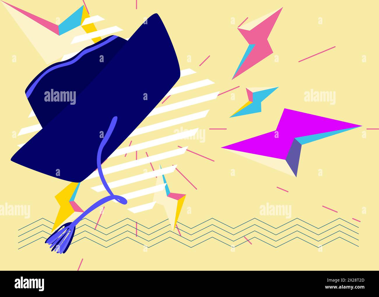 Graduation cap geometrical graphic retro theme background. Minimal ...