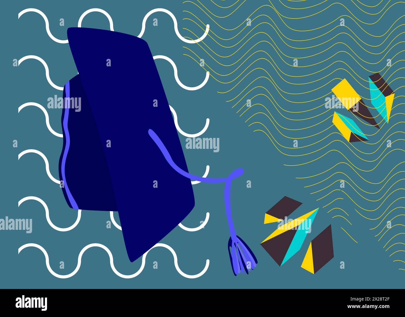 Graduation cap geometrical graphic retro theme background. Minimal ...