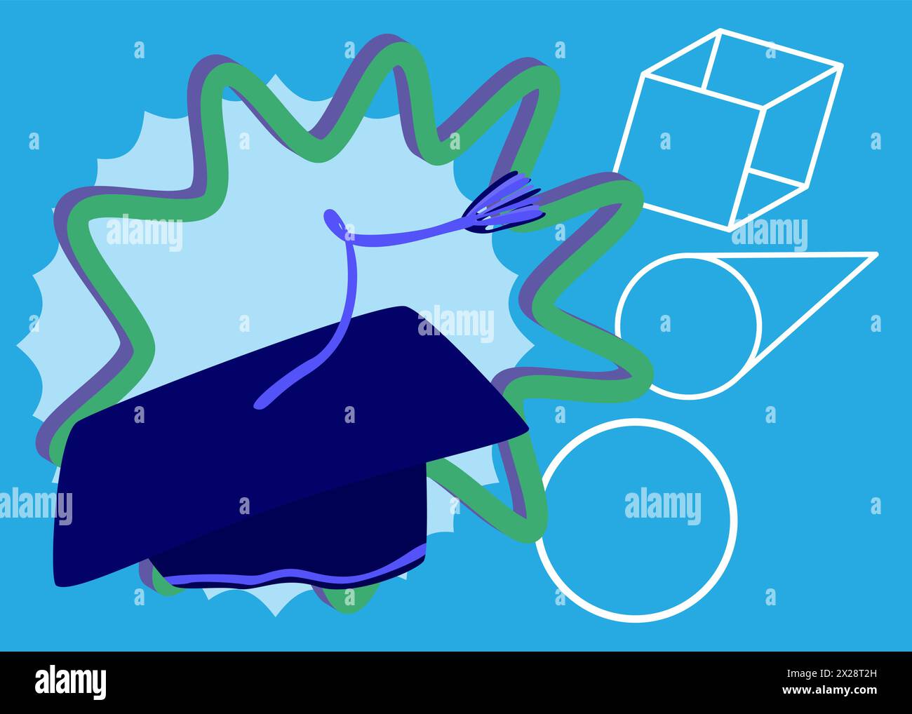 Graduation cap geometrical graphic retro theme background. Minimal ...