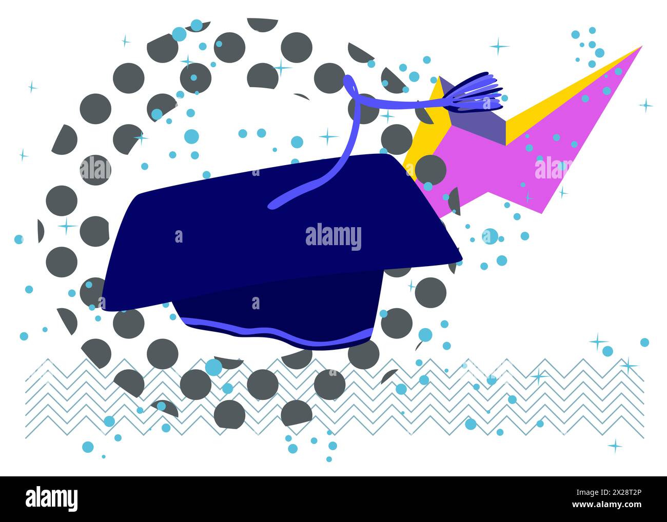 Graduation cap geometrical graphic retro theme background. Minimal ...