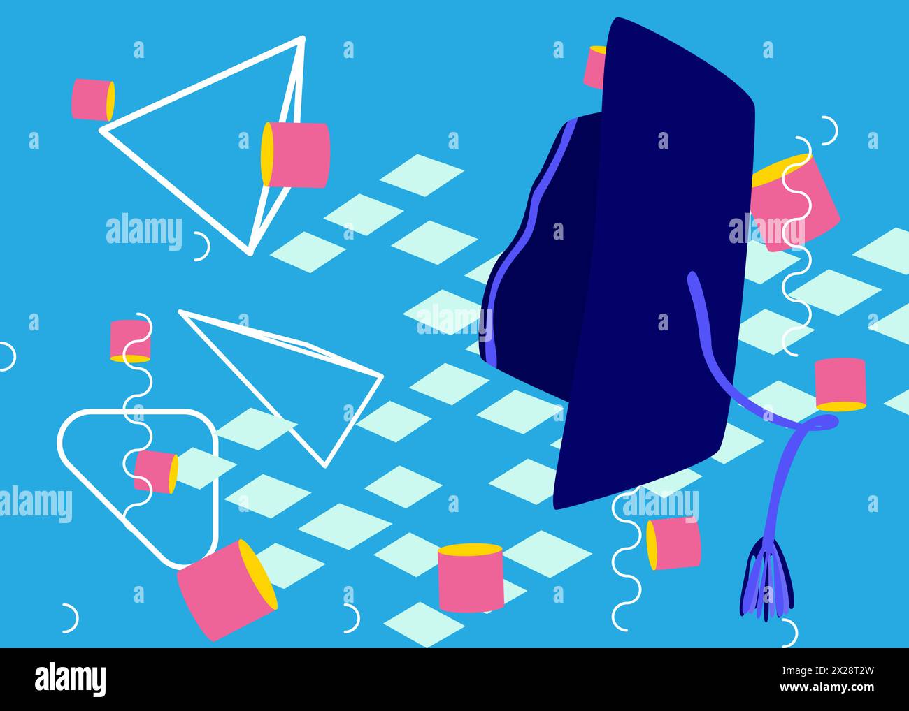 Graduation cap geometrical graphic retro theme background. Minimal ...