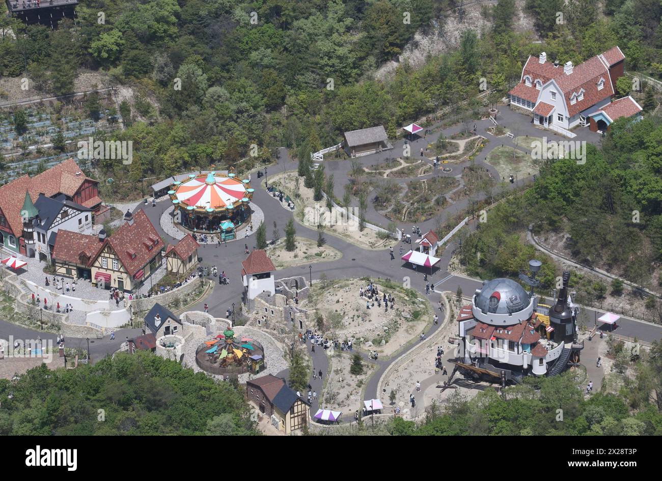 An aerial photo shows Ghibli Park at Expo 2005 Aichi Commemorative Park ...