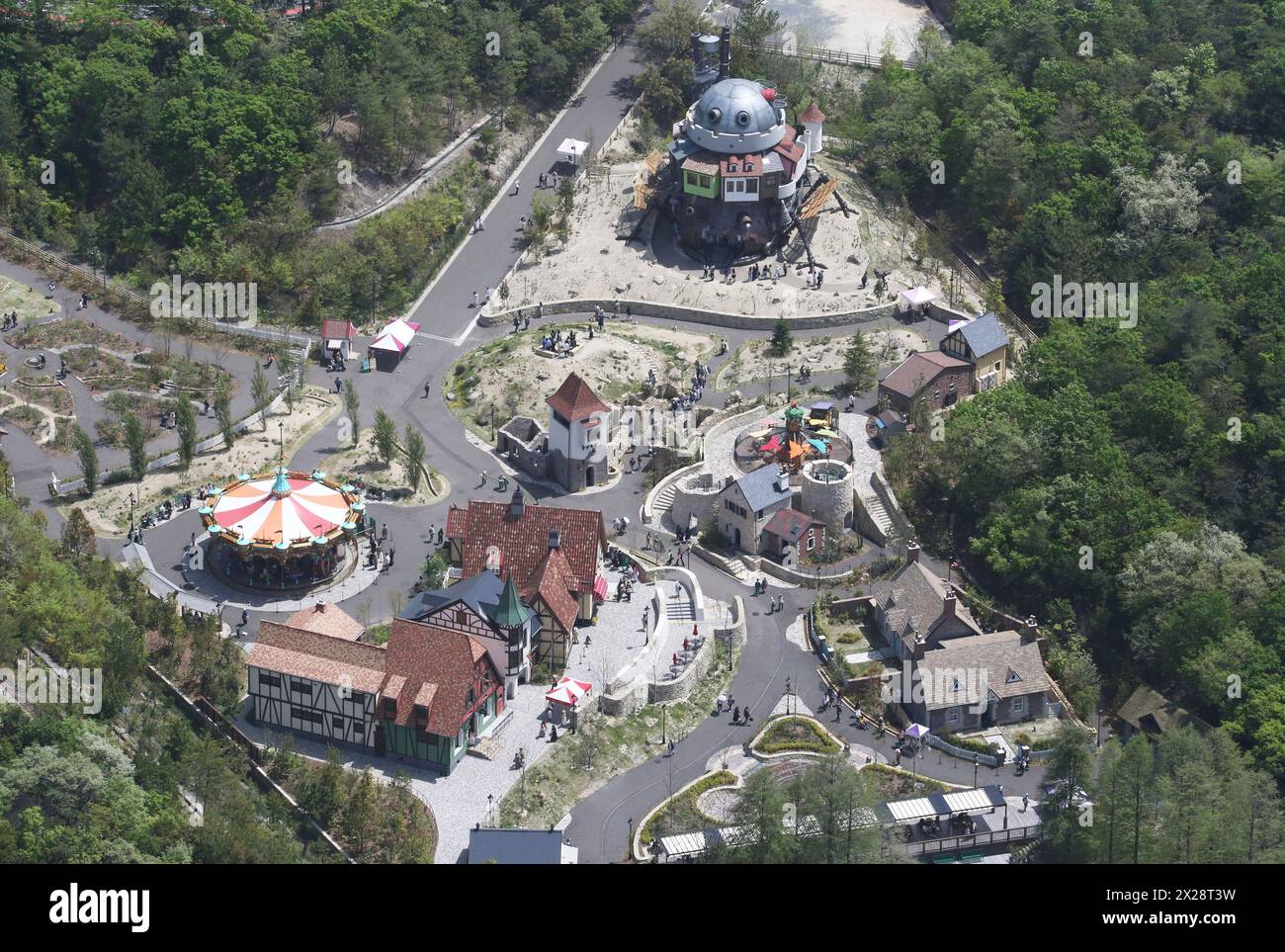 An aerial photo shows Ghibli Park at Expo 2005 Aichi Commemorative Park ...