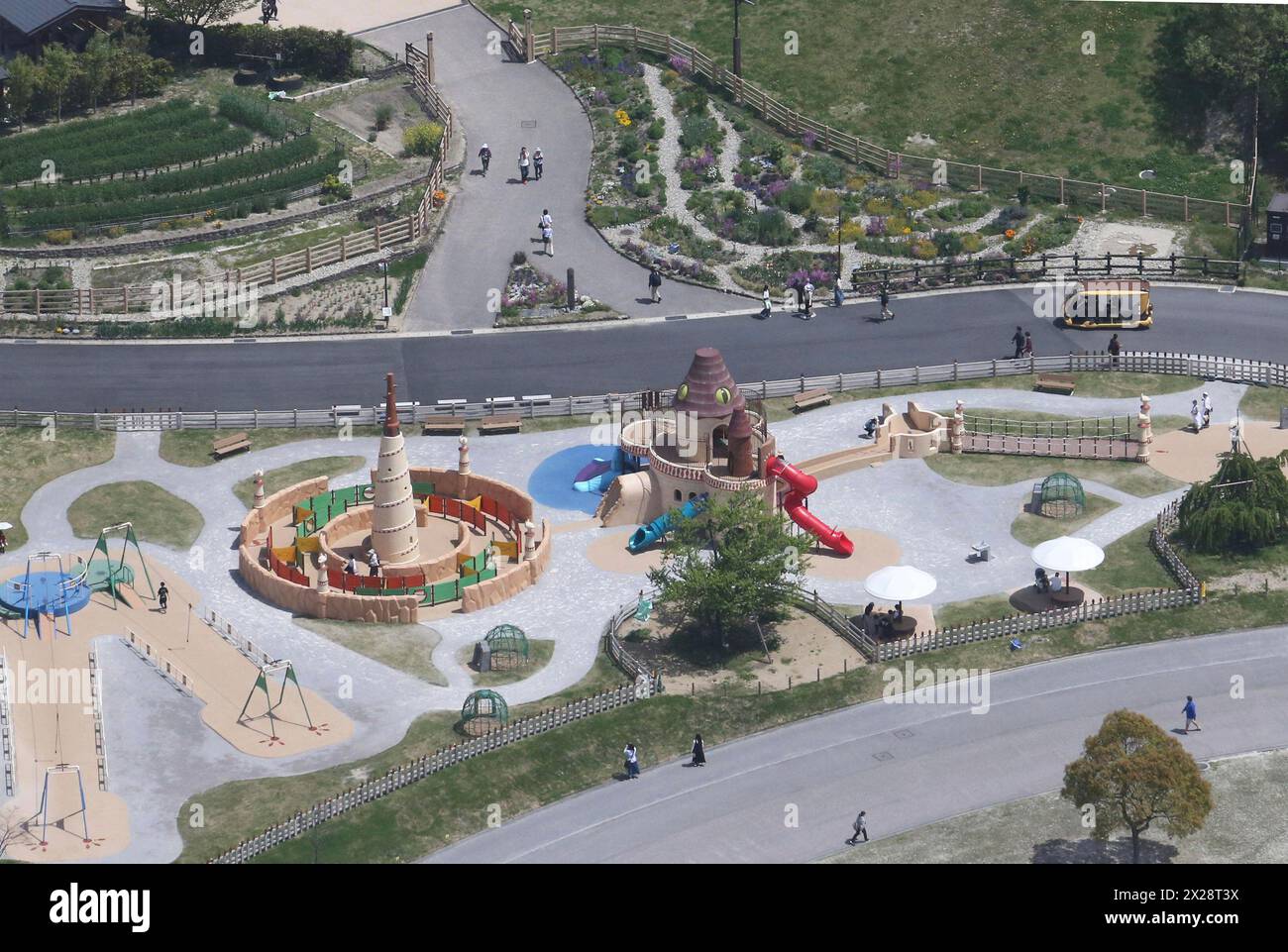 An aerial photo shows Ghibli Park at Expo 2005 Aichi Commemorative Park ...