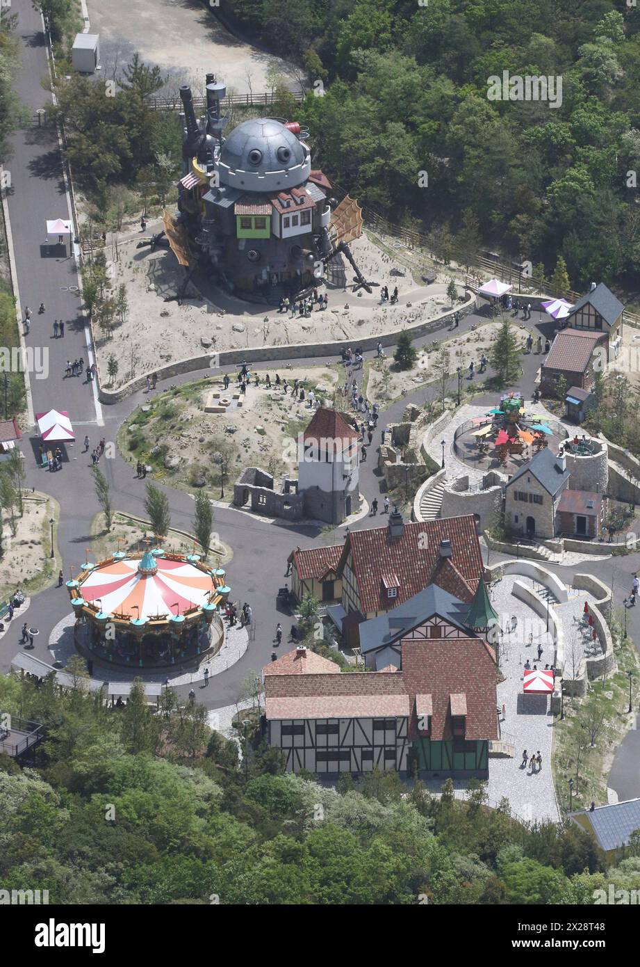 An aerial photo shows Ghibli Park at Expo 2005 Aichi Commemorative Park ...
