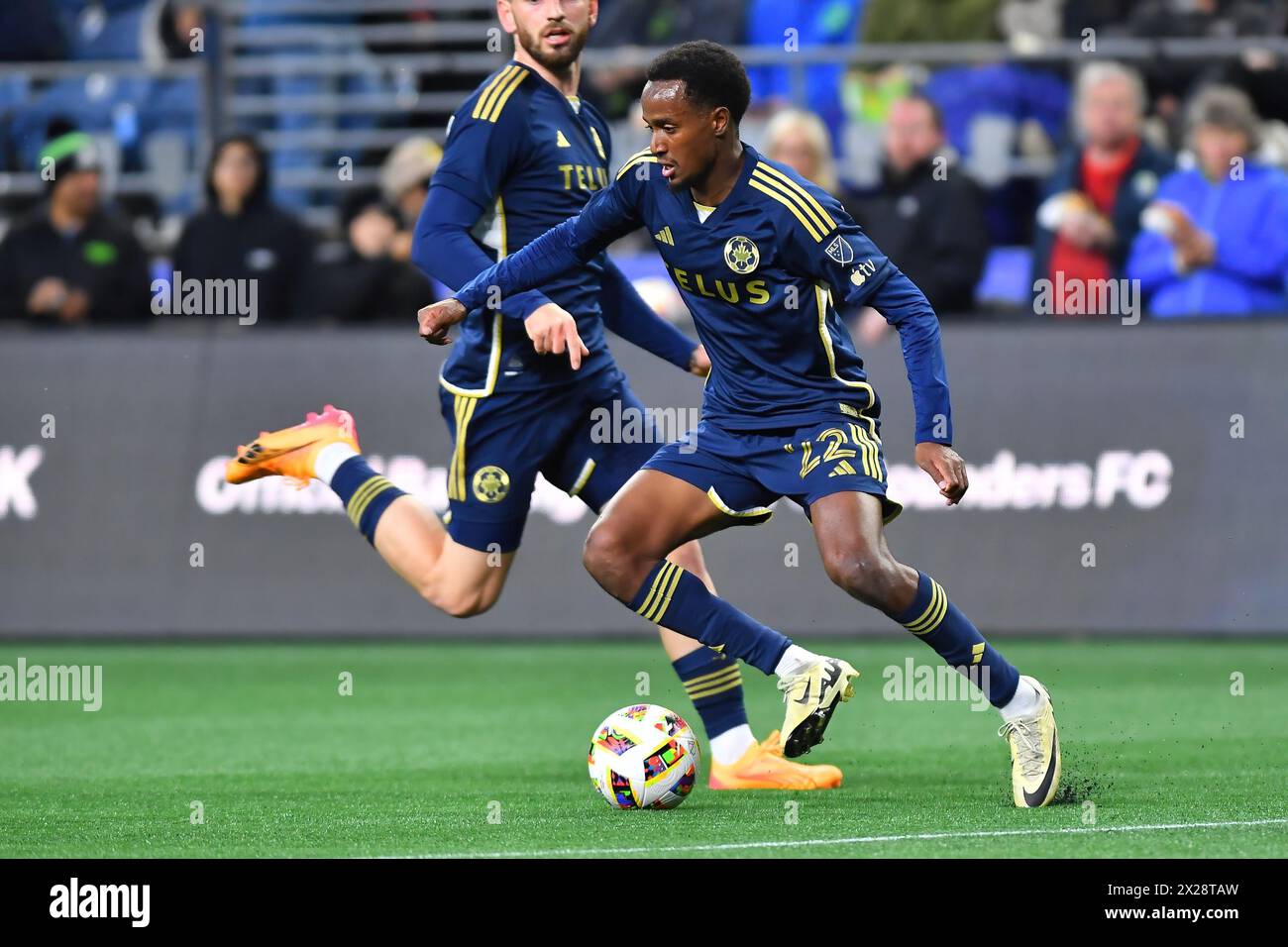 Seattle, WA, USA. 20th Apr, 2024. Vancouver Whitecaps forward Ali Ahmed ...