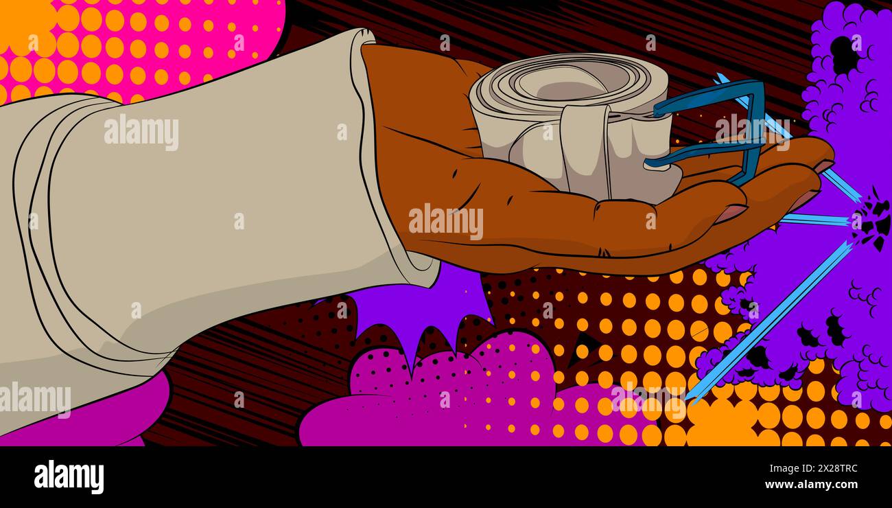 Cartoon, comic book human hands holding Men's Belts. Retro vector ...