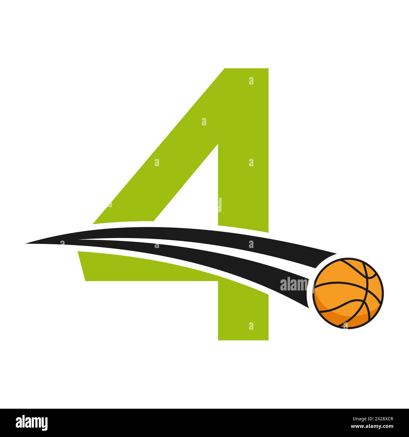 Basketball Logo On Letter 4 Concept With Moving Basketball Symbol ...
