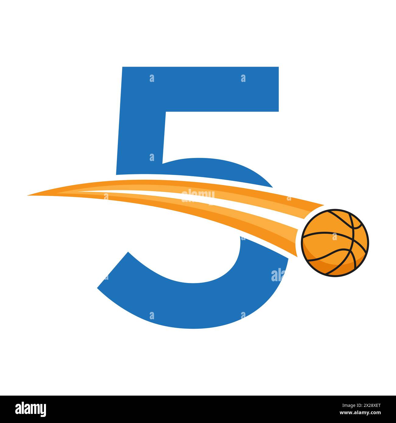 Basketball Logo On Letter 5 Concept With Moving Basketball Symbol ...