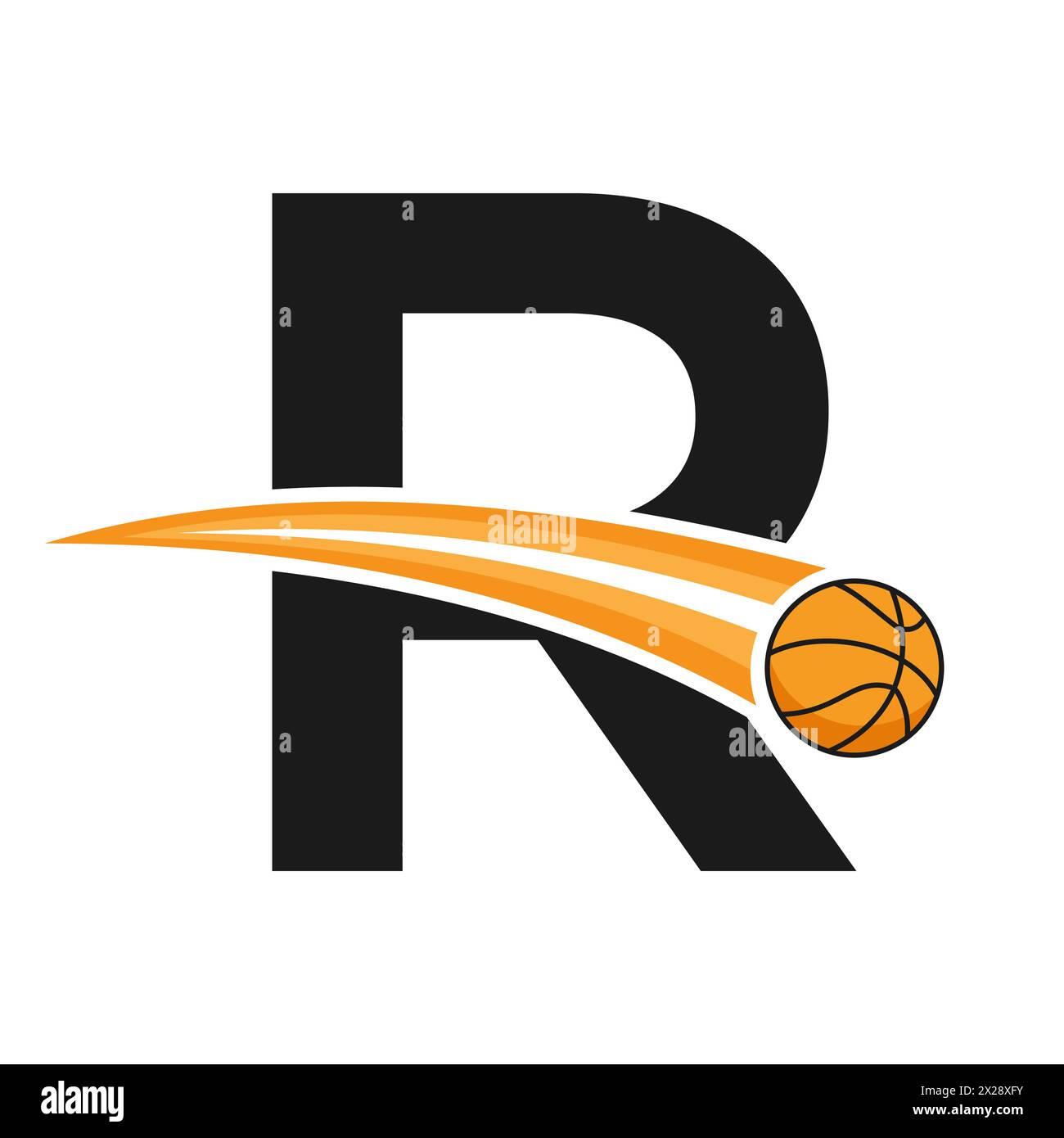 Basketball Logo On Letter R Concept With Moving Basketball Symbol ...