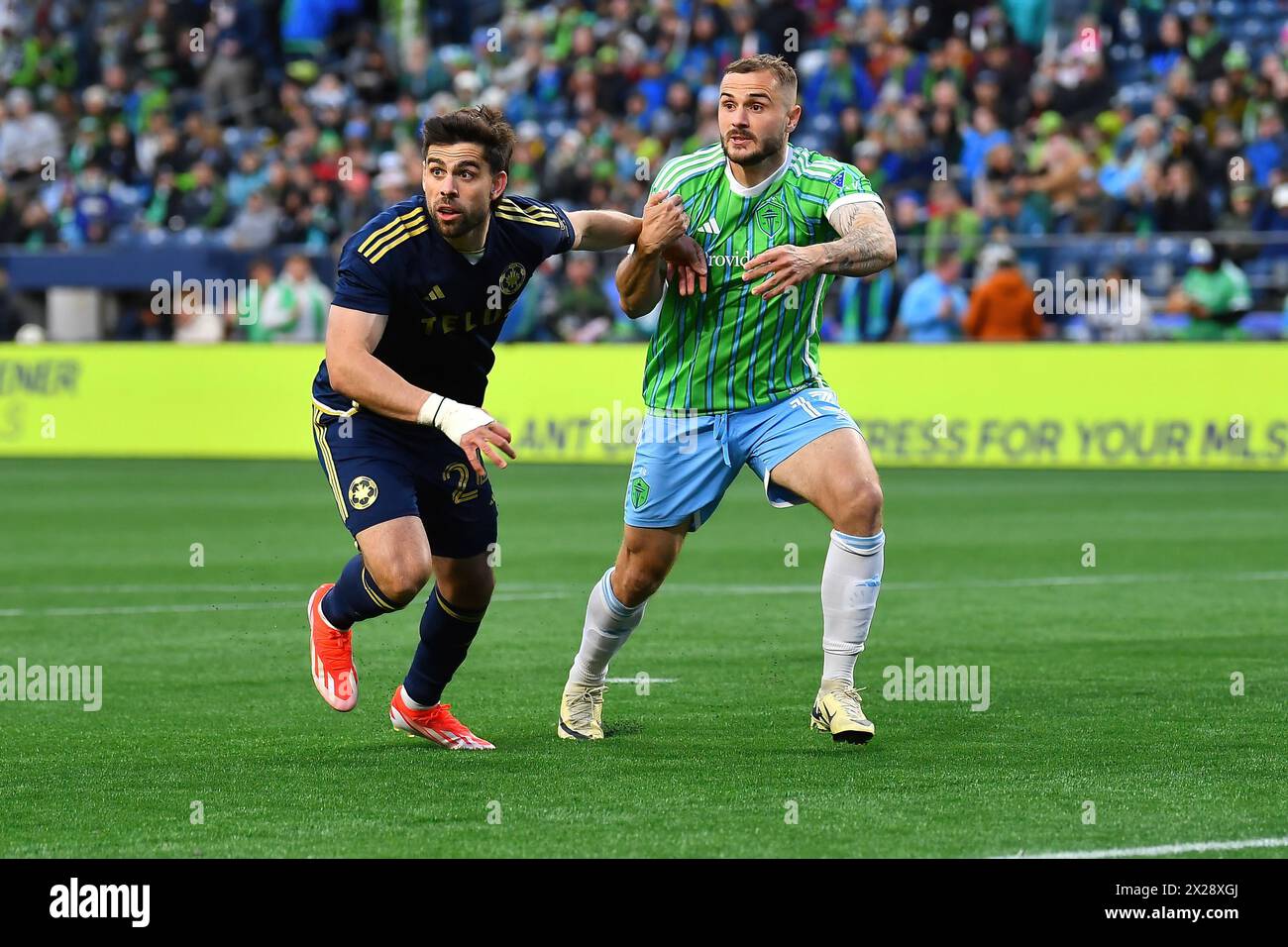 Seattle, WA, USA. 20th Apr, 2024. Seattle Sounders forward Jordan ...