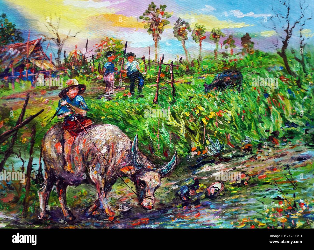 Original Oil painting Thailand Countryside Siam Land of Smiles Stock ...